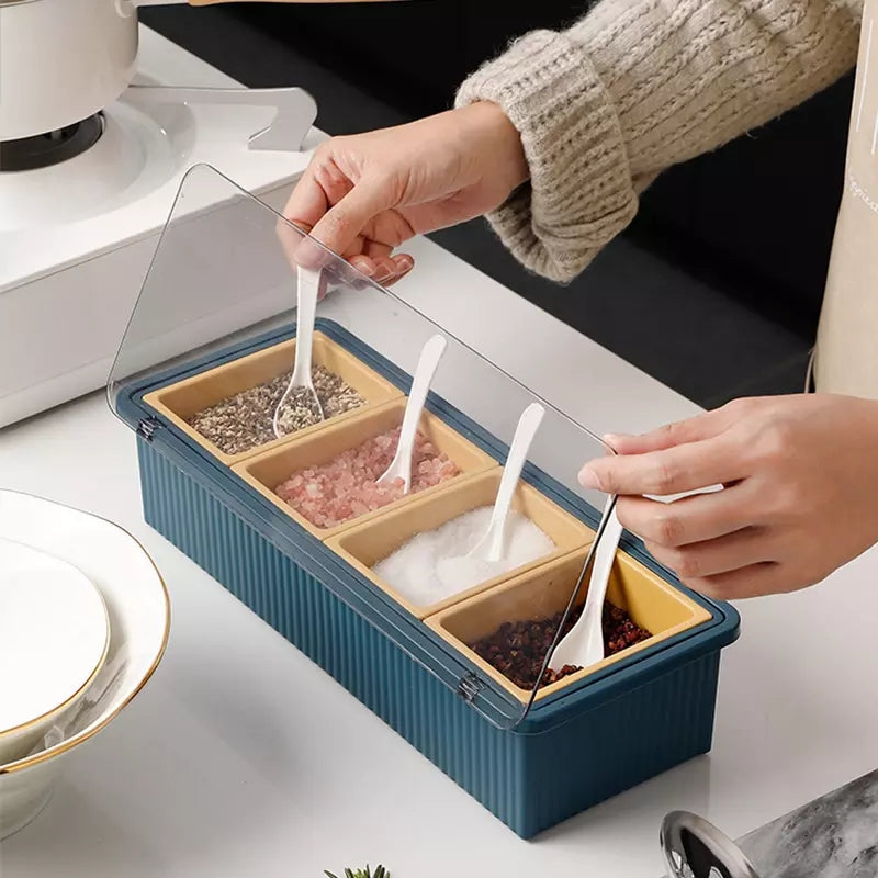 4 Grids Spice Jar Pepper Salt Seasoning Pot Set – 999Only