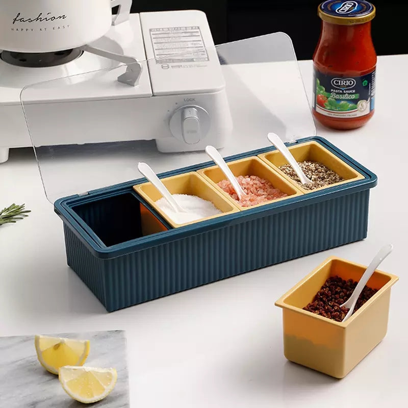 4 Grids Spice Jar Pepper Salt Seasoning Pot Set – 999Only